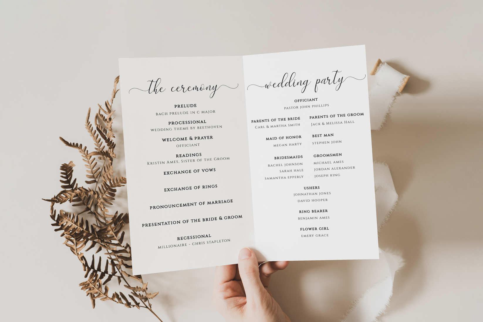 Printable Church Wedding Program EWP001 – Ella Winston